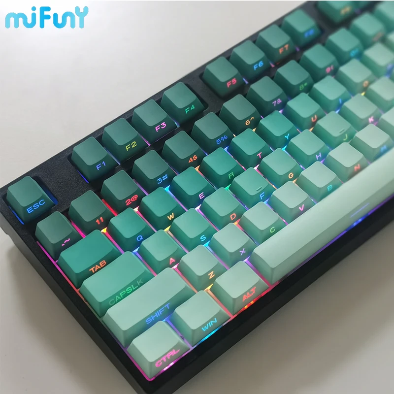 Green-Gradient-Keycap-124-Key-PBT-Keyboard-Caps-Lateral-Carving-Cherry ...