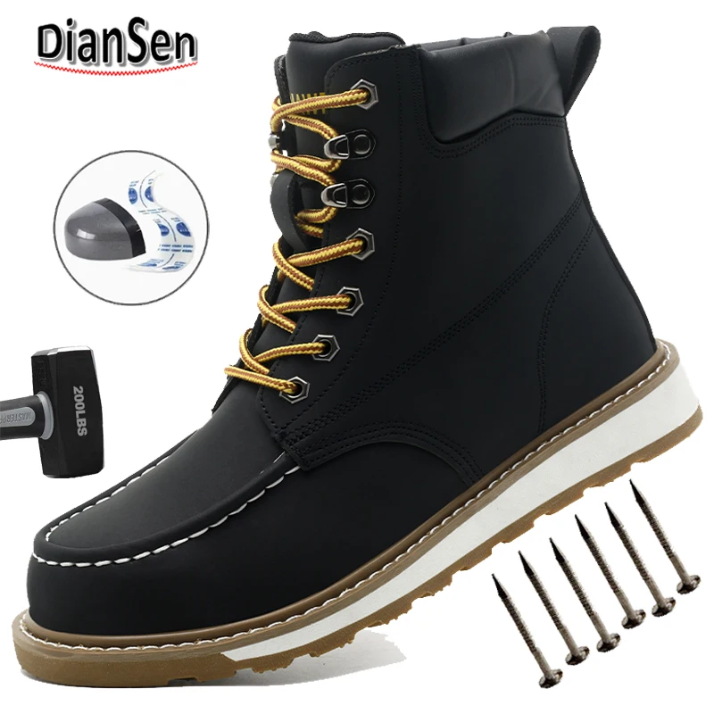 Mens High Top Safety Work Boots Water Resistant Steel Toe Shoes Slip ...