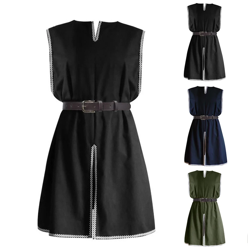 Men-s-Medieval-Sleeveless-Top-Retro-Knight-Waist-Round-Neck-Robe-Combat ...