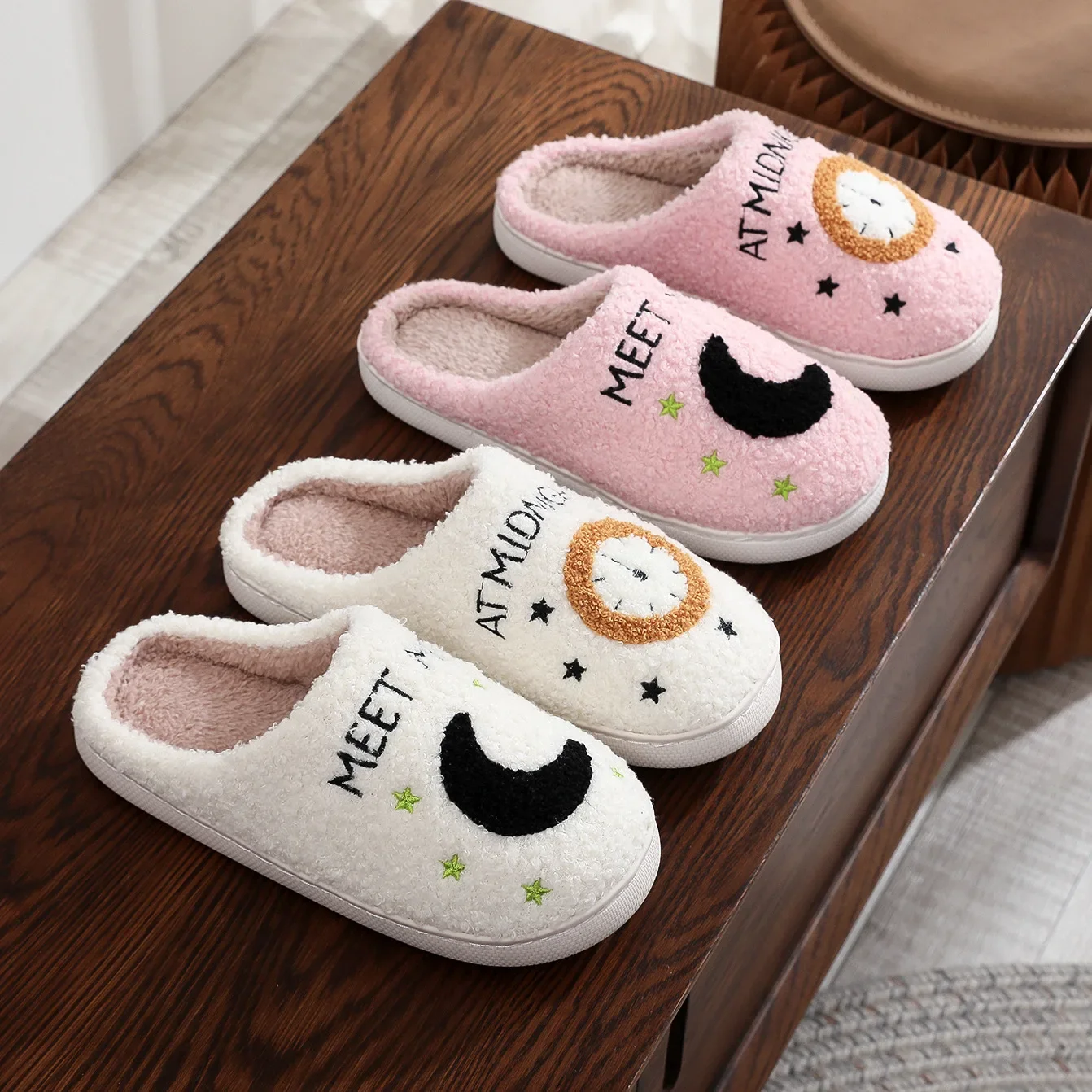 Large-Size-Moon-Clock-Slippers-Winter-Cute-Cartoon-Smiley-Cotton ...