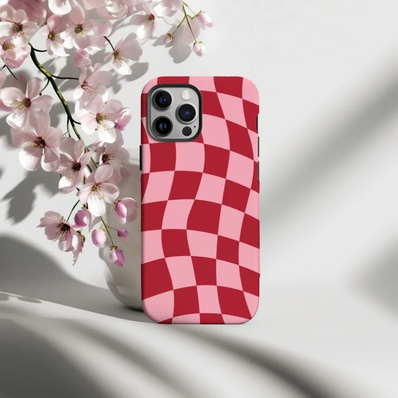 Retro-Red-Wavy-Checkered-Phone-Case-for-iPhone-16-15-14-13-12-11-Pro ...