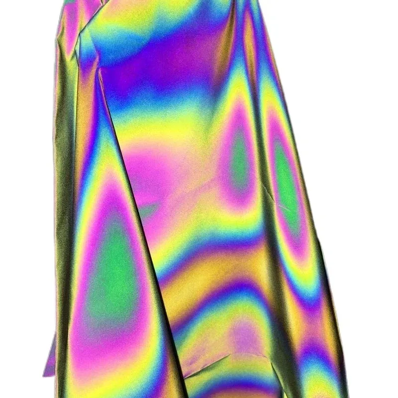 30cm/50cm/100cm/200cm Colorful Rainbow Reflective Fabric Glow in Dark ...
