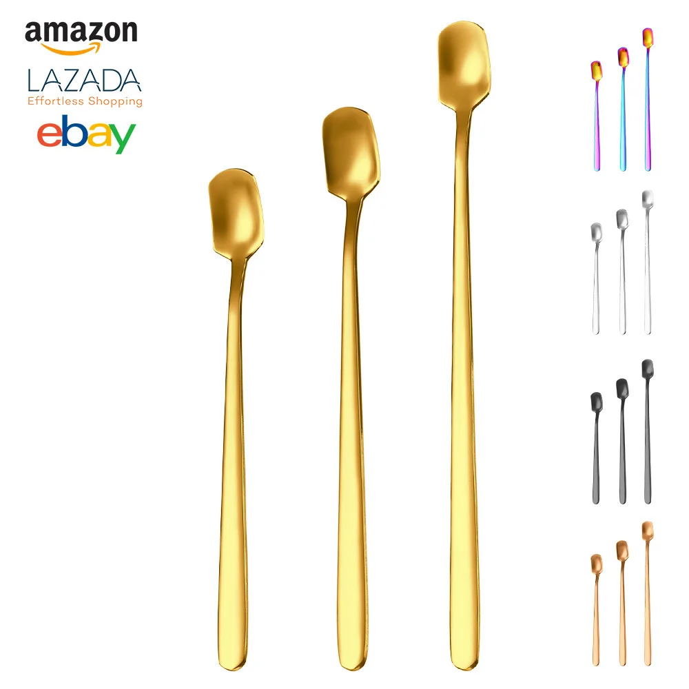 304-Stainless-Steel-Square-Head-Spoon-Long-Handle-Stirring-Spoon-Milk ...