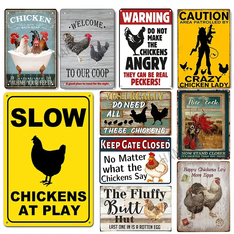 Funny-Chicken-Coop-Sign-Slow-Chickens-At-Play-Caution-Vintage-Chicken ...