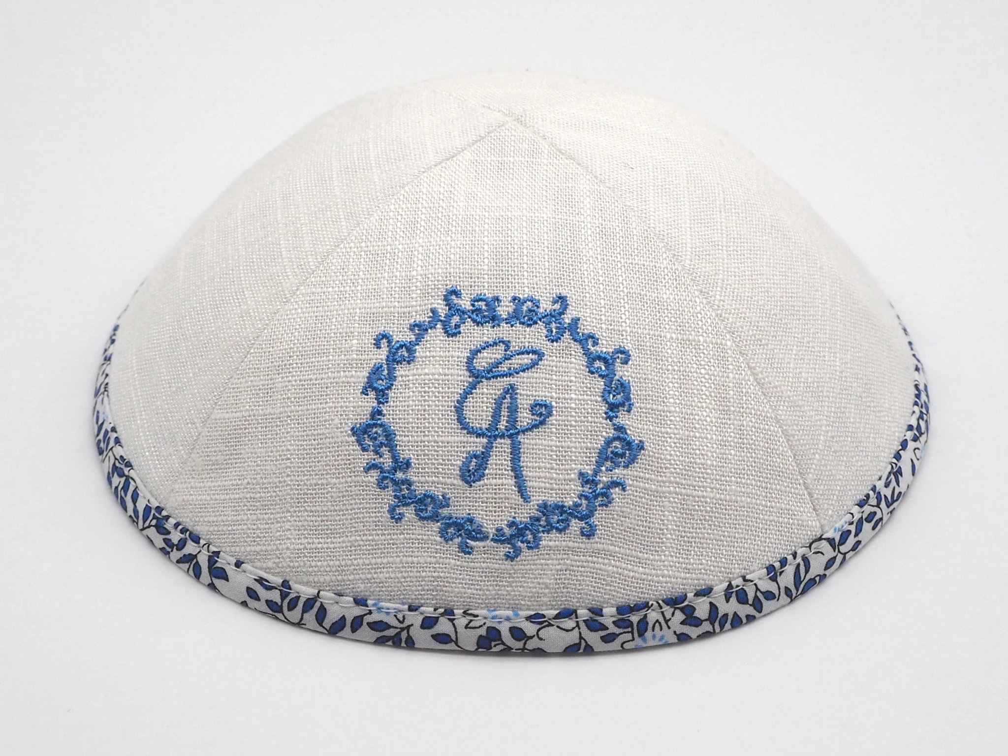 WHITE LINEN KIPPAH, KIPPOT, KIPOT WITH EMBROIDERY LOGO FOR WEDDING ...