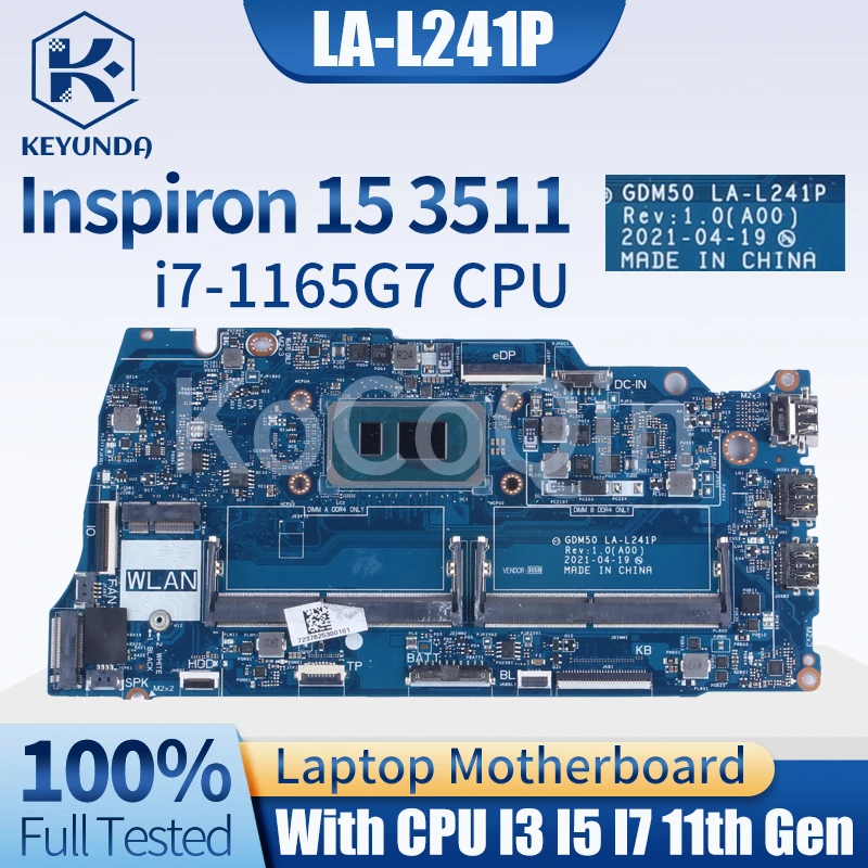 LA-L241P Para Dell Inspiron 15 3511 Notebook Mainboard 0818KM 06F315 05PD08 08H85W 0042CN I3 I5 ...