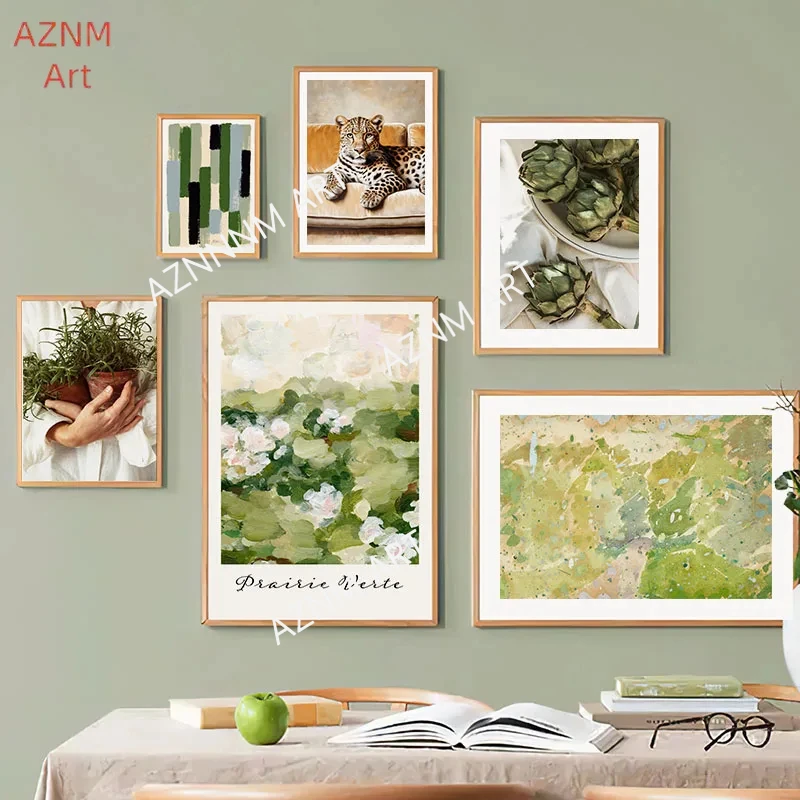 Fresh Green Abstract Flower Animal Food Art Poster Bohemian Wall ...