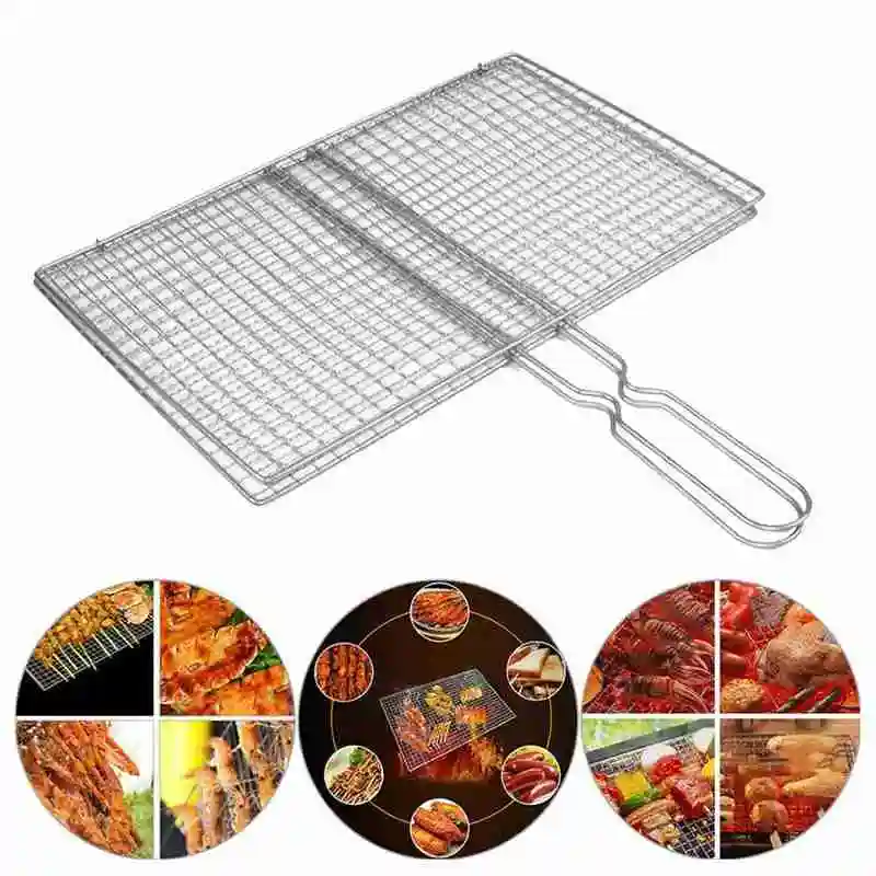 Non stick Triple Fish Grilling Basket Metal Handle Bbq Bbq Fish Rack ...