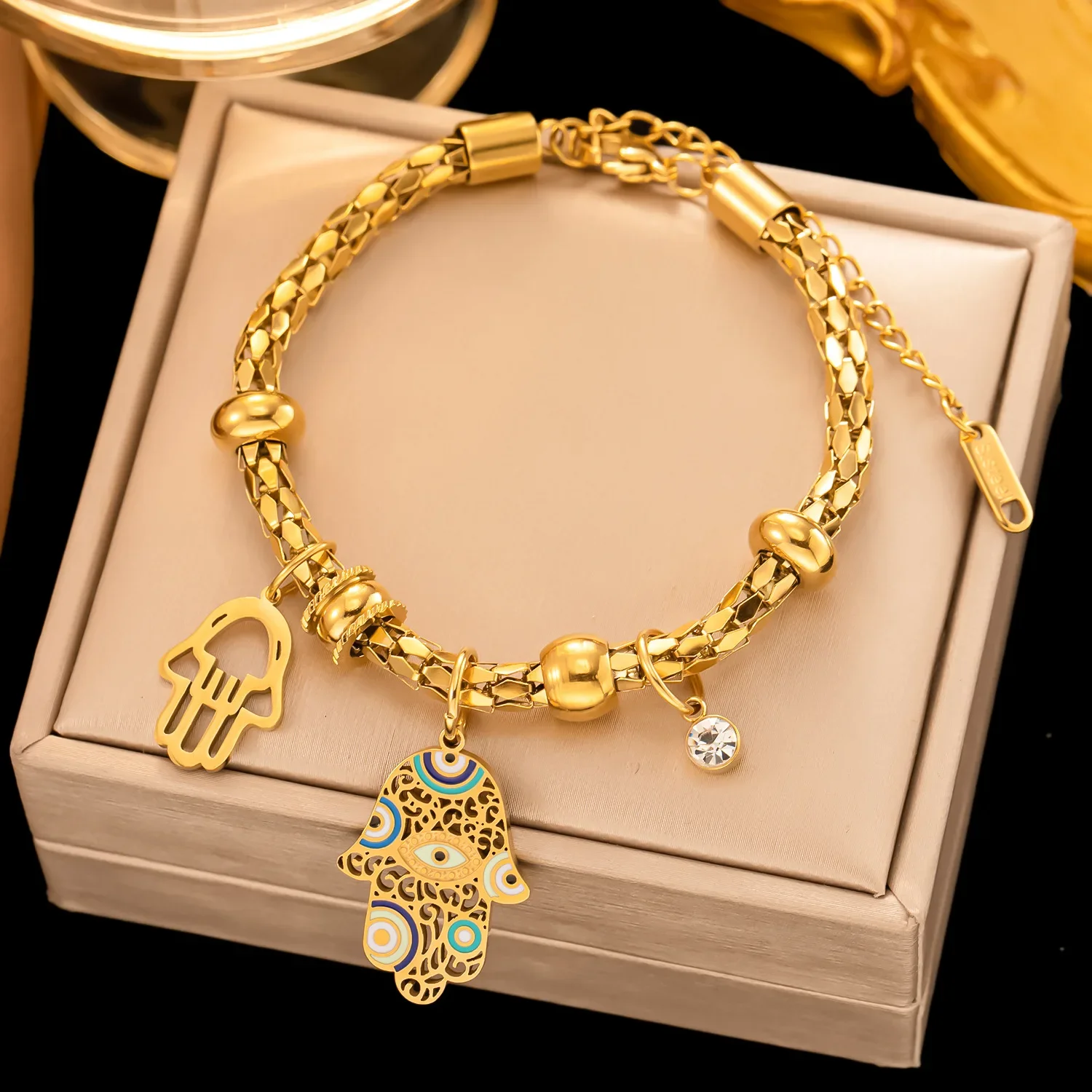 Hamsa-Hand-of-Fatima-Evil-Eye-Charm-Bracelet-For-Women-Gold-Color ...