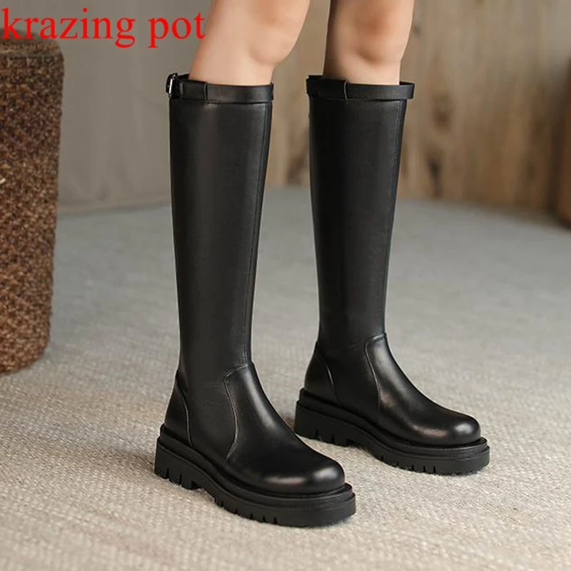 Krazing Pot botas de montar de punta redonda de cuero de vaca ...