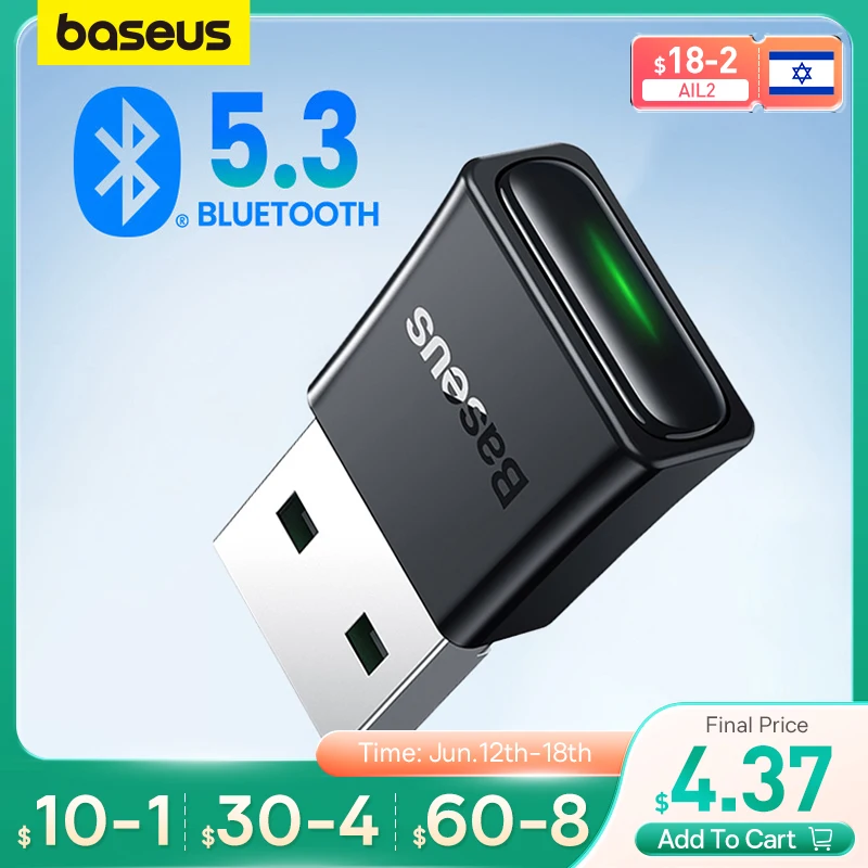 Baseus Adaptador USB Bluetooth 5,3 para PC, transmisor, receptor ...