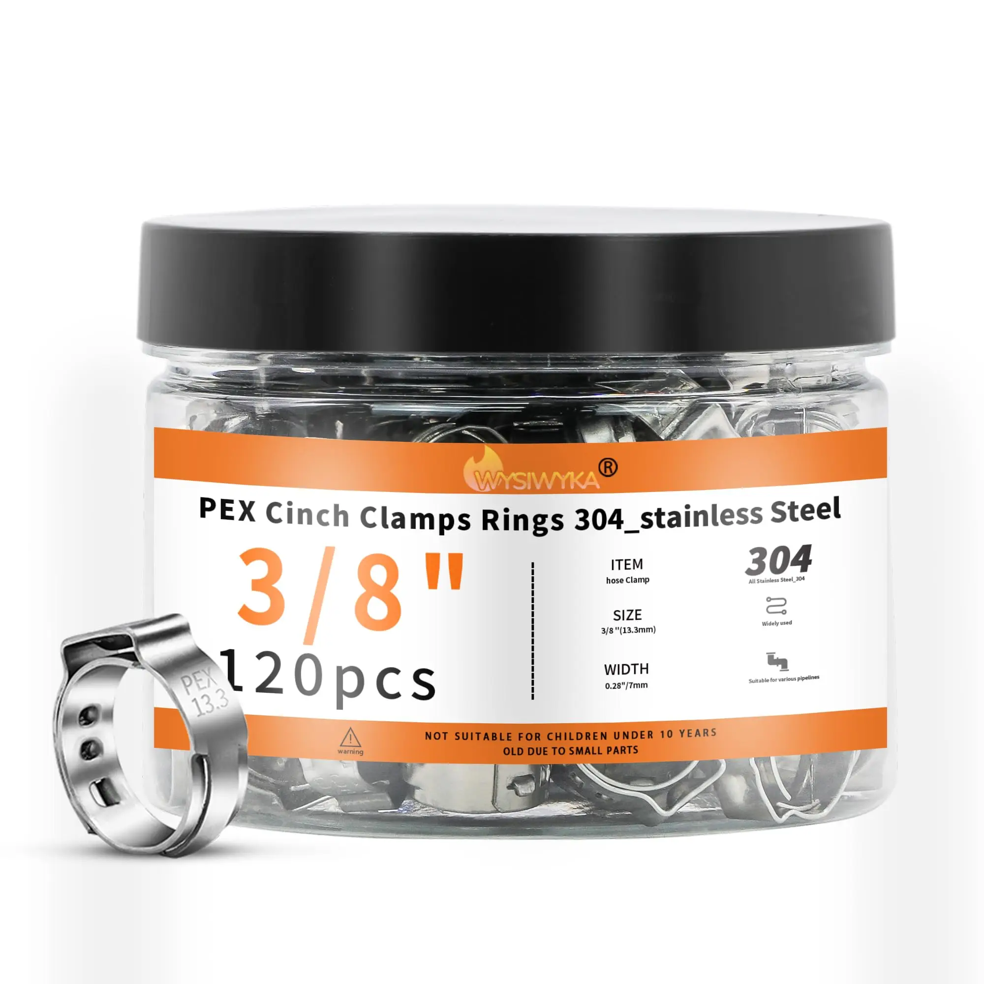 120pcs-3-8-inch-PEX-Cinch-Clamps-Rings-304-Stainless-Steel-Single-Ear ...