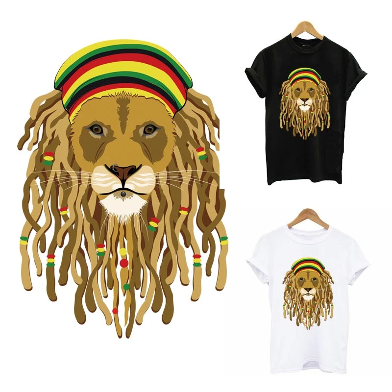 Rasta Lion King Iron On Patches For Clothes Print-on T-shirt Hooides ...