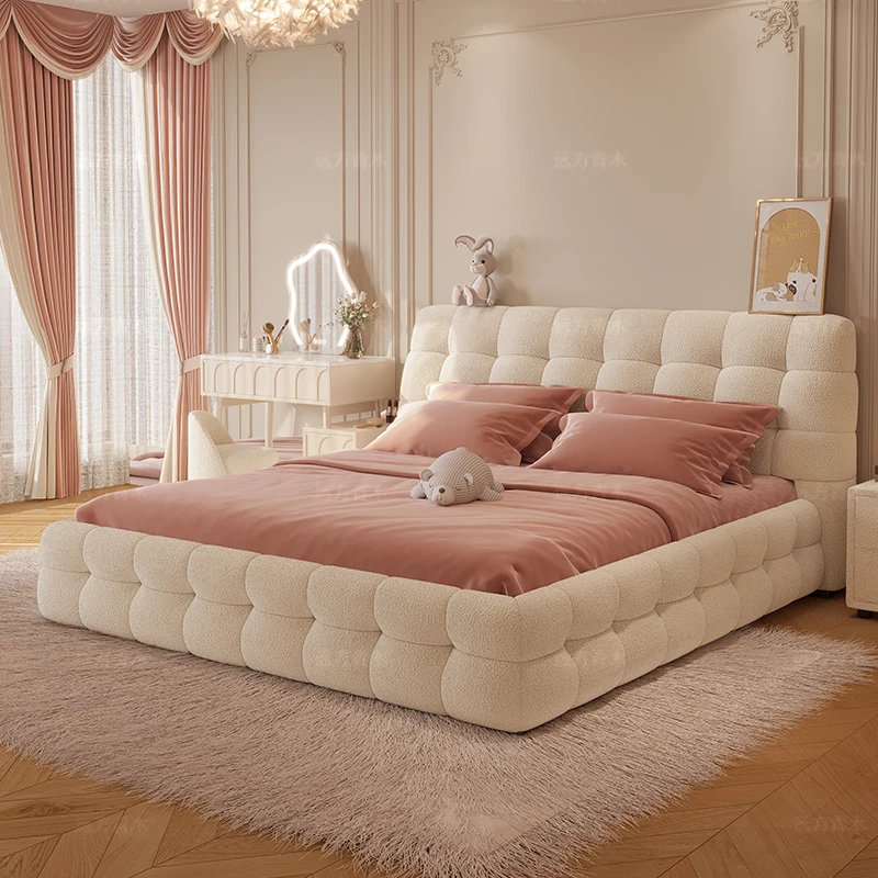 Marshmallow-puff-bed-simple-lambswool-queen-bed-master-bedroom-creamy ...