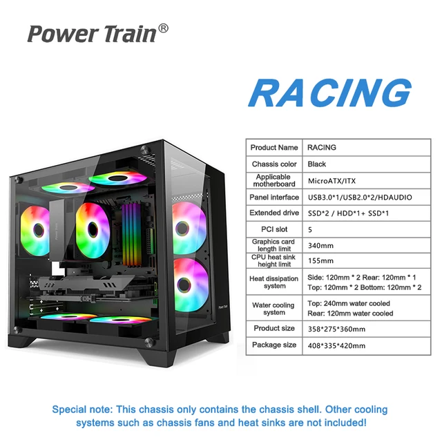 Power Train Room Desktop ITX Computer Case Seaview Side Transparent ...