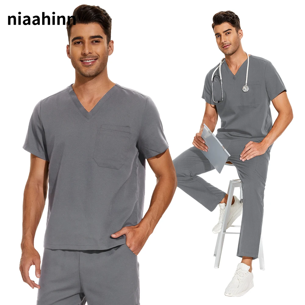 V Neck Scrub Top+doctor Pant Nursing Clothes S-3XL Medical Uniforms Men ...