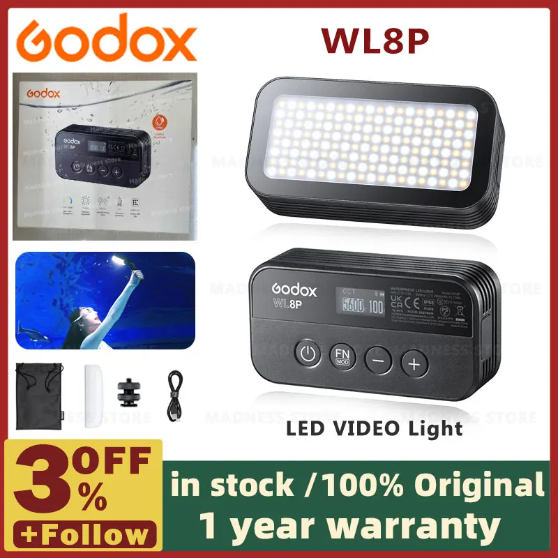Godox-WL8P-LED-Video-Light-Photography-Fill-Light-IP68-Waterproof-2700K ...