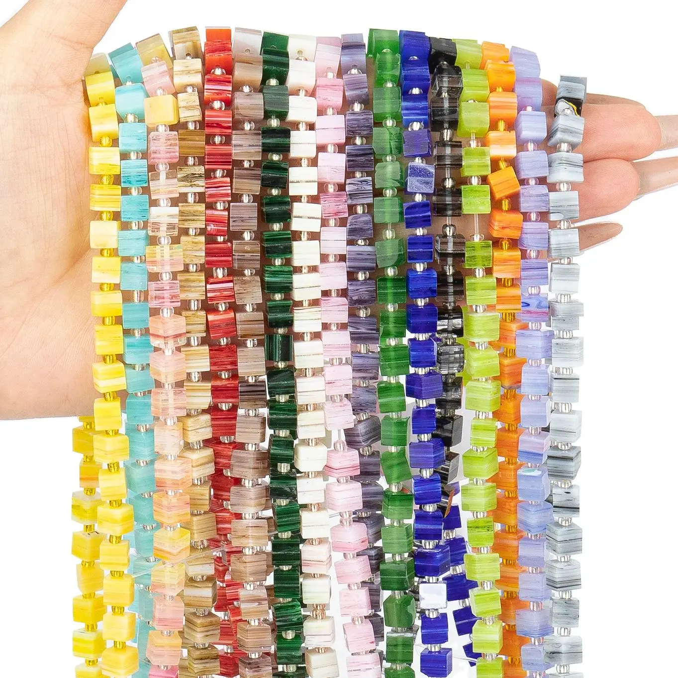 Multicolor-Stripe-Square-Lampwork-Stone-Beads-Loose-Spacer-Beads ...