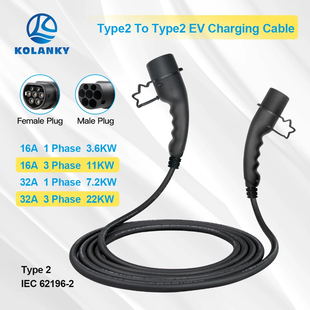 Ev Charging Cable Type 2 Female To Male Iec 62196 Plug 1 Phase Or 3 ...