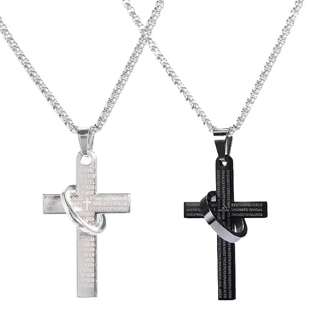 Retro Christian Jesus Single Titanium Scripture Cross Necklace Men Boys ...