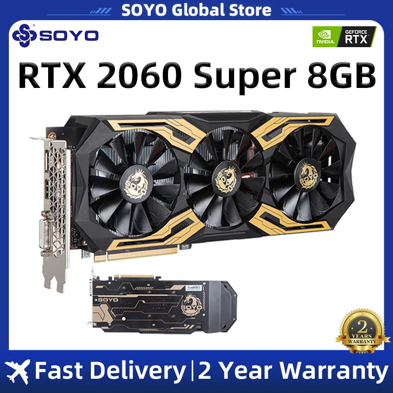 SOYO-Geforce RTX 2060 Super GDDR6 8G Placa gráfica, Placa de vídeo 256Bit, Logotipo RGB Gaming ...