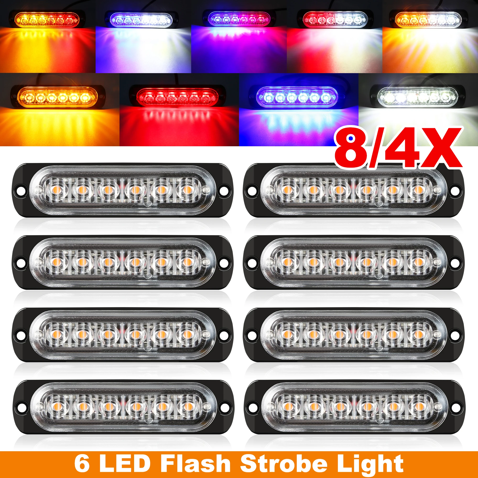 8-4PCS-6LED-12-24V-Strobe-LED-Hazard-Beacon-Emergency-Flashing-Side ...