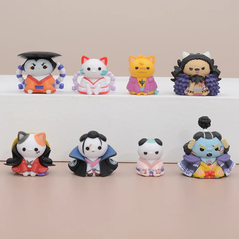 8Pcs/Set Anime One Piece Mini Cos Cat 4cm Figure Decoration Ornaments ...