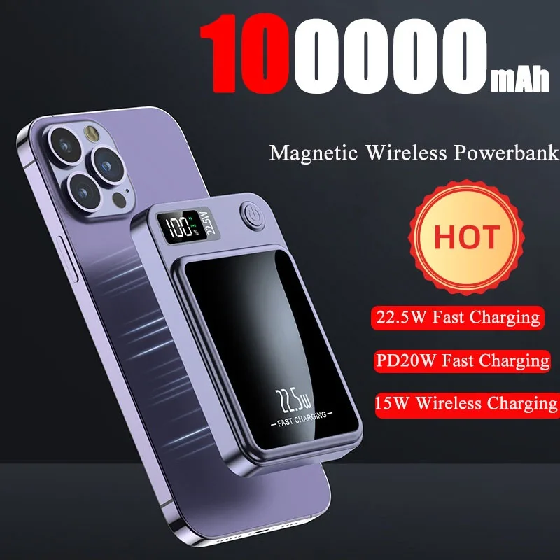 100000mAh-Wireless-Magnetic-Mini-Power-Bank-Magsafe-Fast-Charging-Light ...