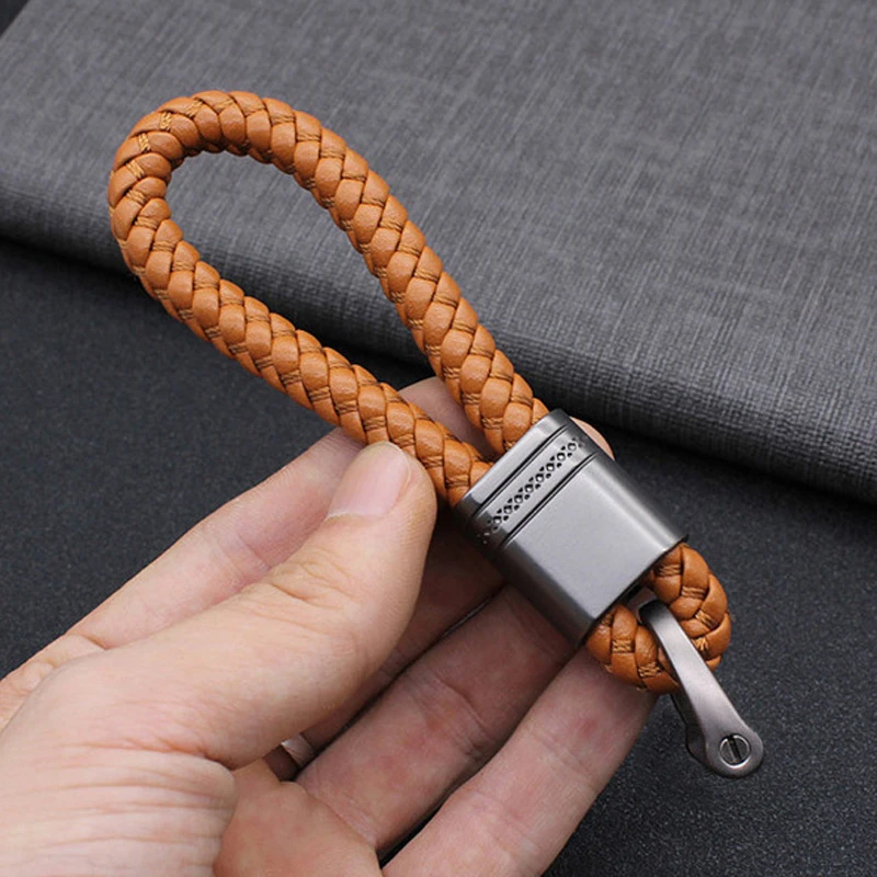 New New hand-woven leather Car Key Ring Men Women rope key chain waist ...