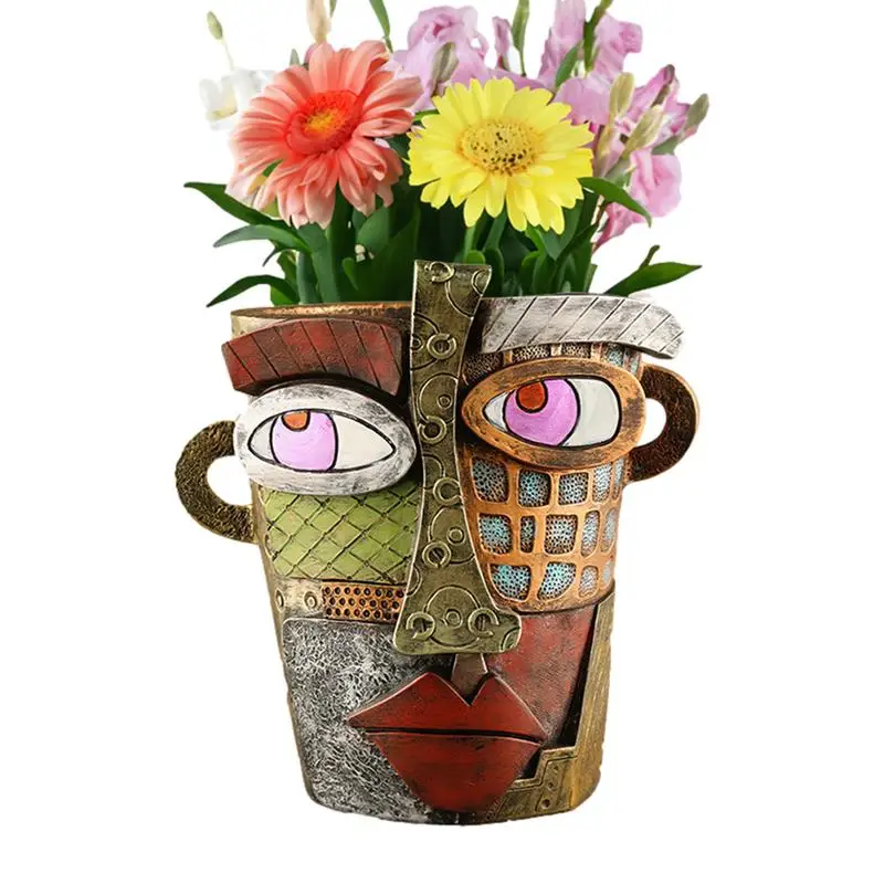 Abstract-Face-Flower-Pot-Colorful-Resin-Head-Plant-Pot-With-Handles ...