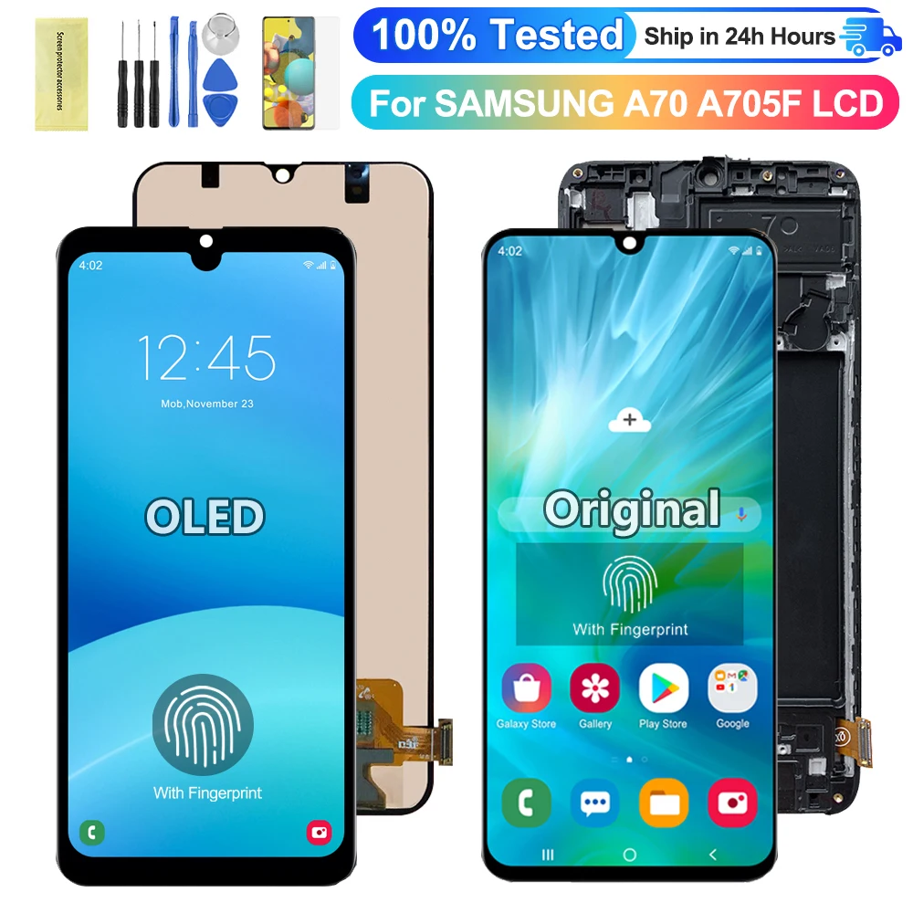 삼성 갤럭시 A70 LCD A705F 용 슈퍼 AMOLED 디스플레이, 터치 스크린 디지타이저, 삼성 A705 SM A705FN DS 스크린 교체, 100% ...