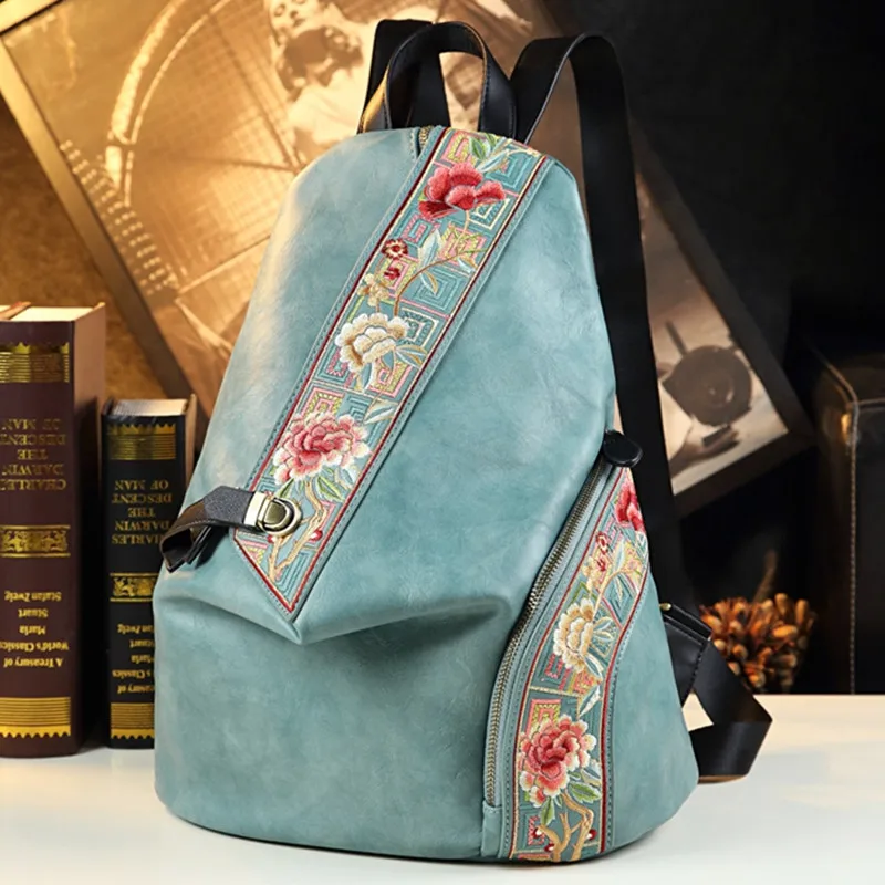 Retro-Genuine-Leathe-Women-Backpack-Embroidered-Design-Ladies-Bag ...