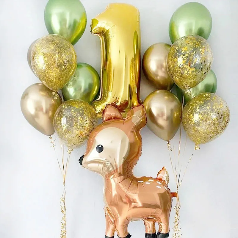15pcs Gold Number Animal Foil Balloons Happy Birthday Party Decorations ...