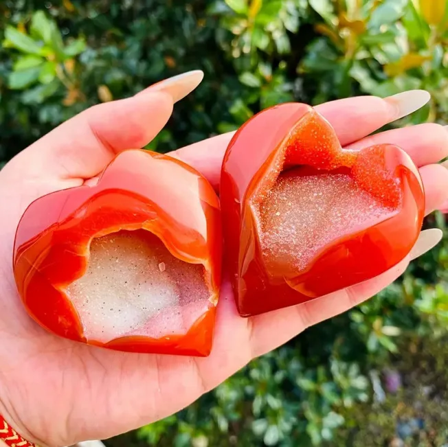 1pc crystal Carnelian Crystal Heart Red Agate Geode Cluster - Ornament ...