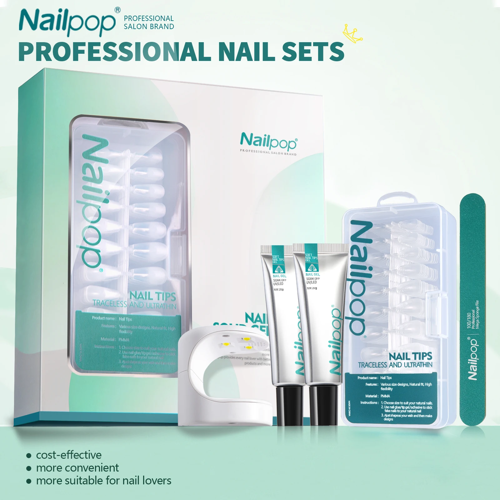 Nailpop-Nail-Tips-and-Glue-Gel-Nail-Kit-Fast-Nail-Extension-Set-with ...
