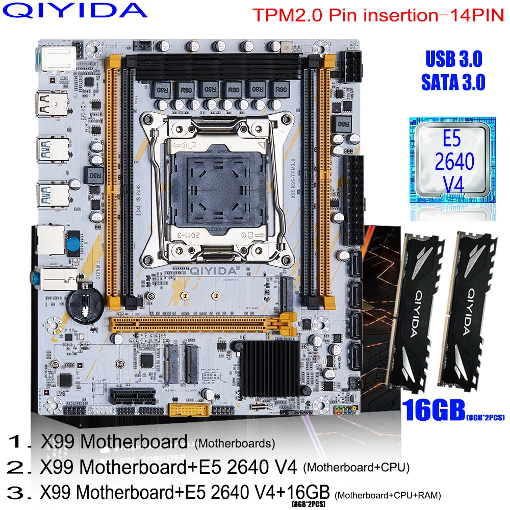 QIYIDA X99 Motherboard combo kit set LGA 2011-3 Xeon E5 2640 V4 CPU ...