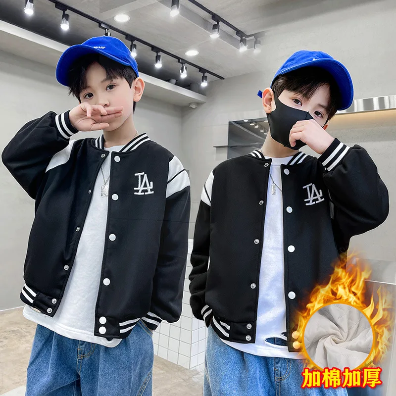 Teens Thick Jacket Boys Baseball Coat Kids Warm Autumn Winter Outerwear ...