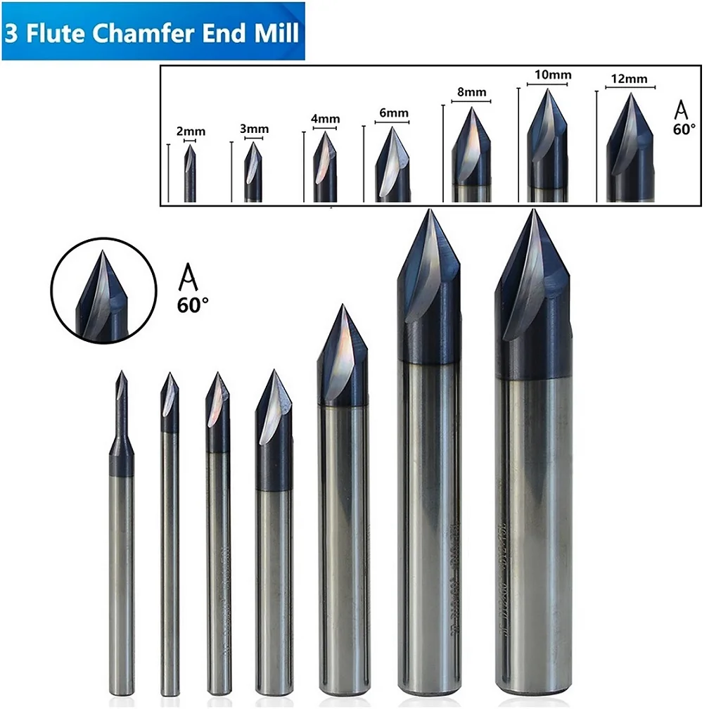3 Flute Chamfer Milling Cutter 60 Degrees CNC Router Bit 2-12mm ...