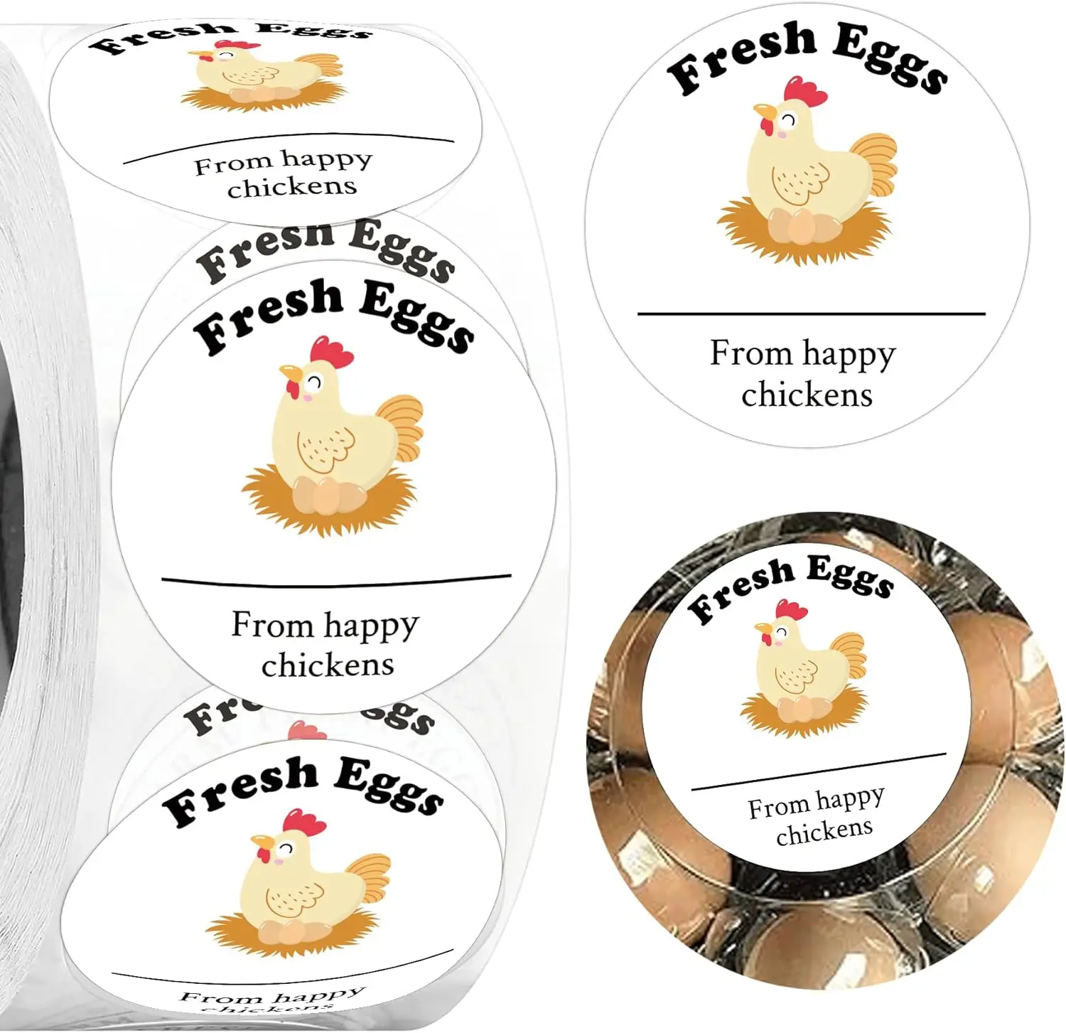 500 Pcs Farm Fresh Eggs Stickers 2 inch Happy Chicken Egg Farm Carton ...
