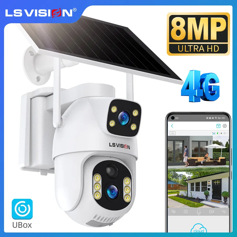LS VISION 8MP Dual Screen 4G Solar Camera Outdoor 4K Dual Lens PIR ...