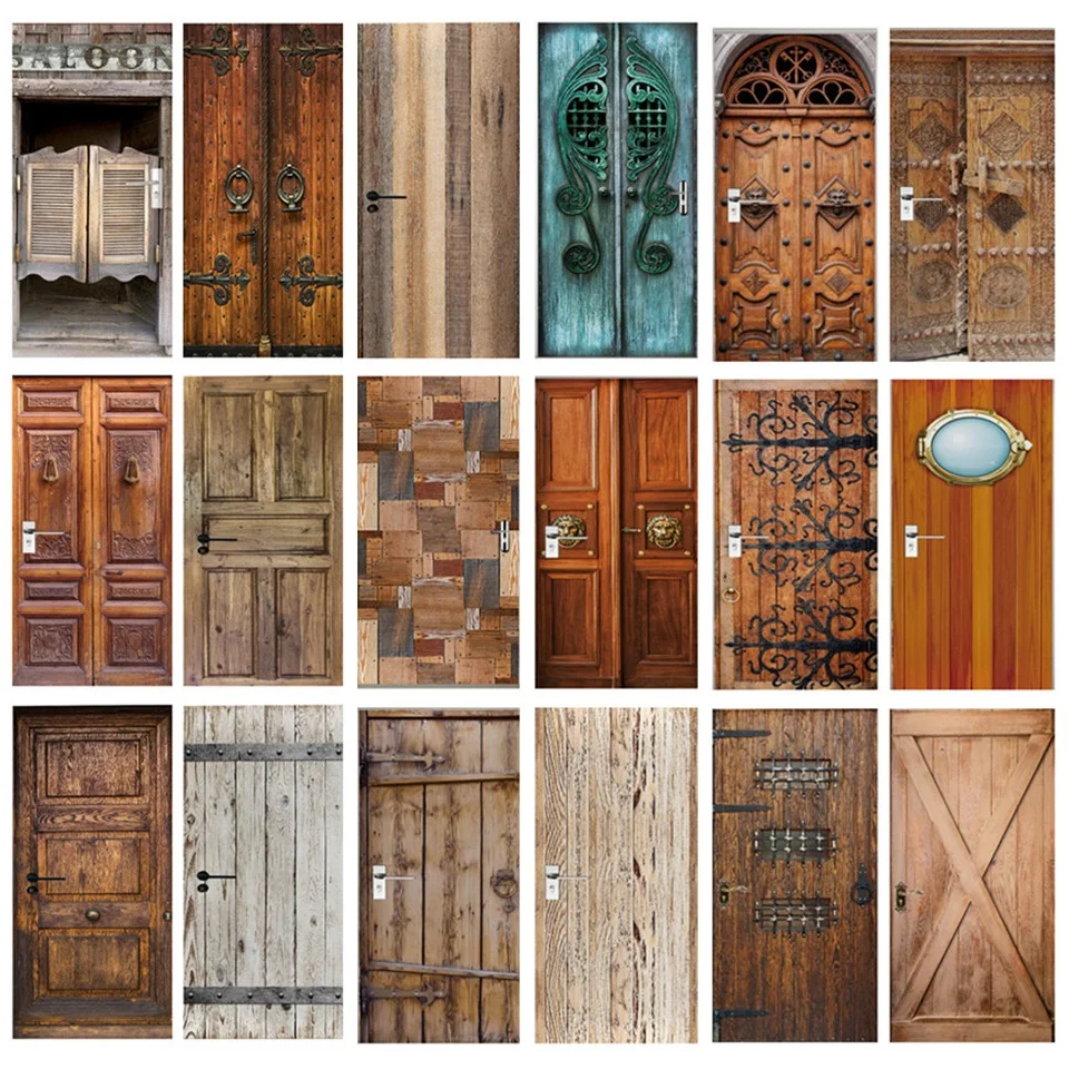 Retro Wood Door Stickers Self-adhesive Vintage Imitation Wood Grain 3d ...