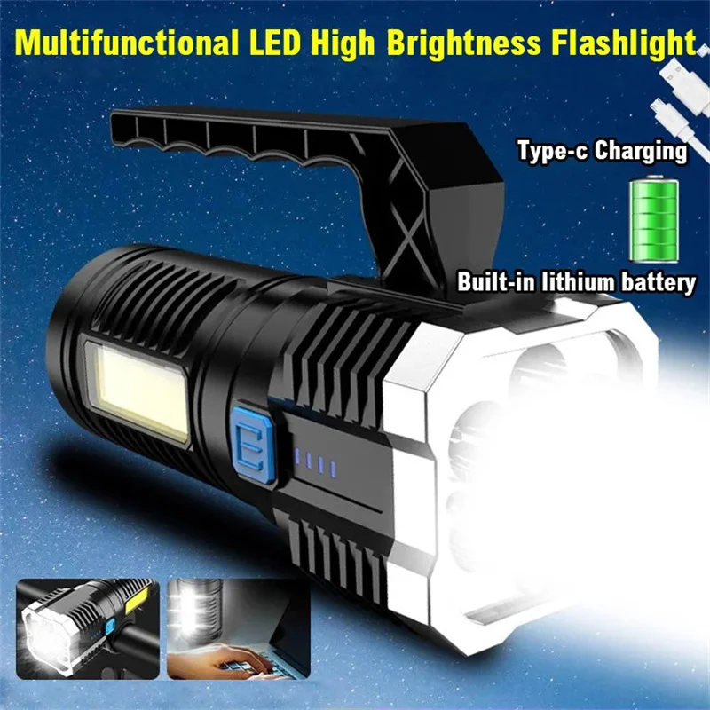 7led Rechargeable Flashlight High Power Bright Led Flashlights Cob Side Light Lightweight ...