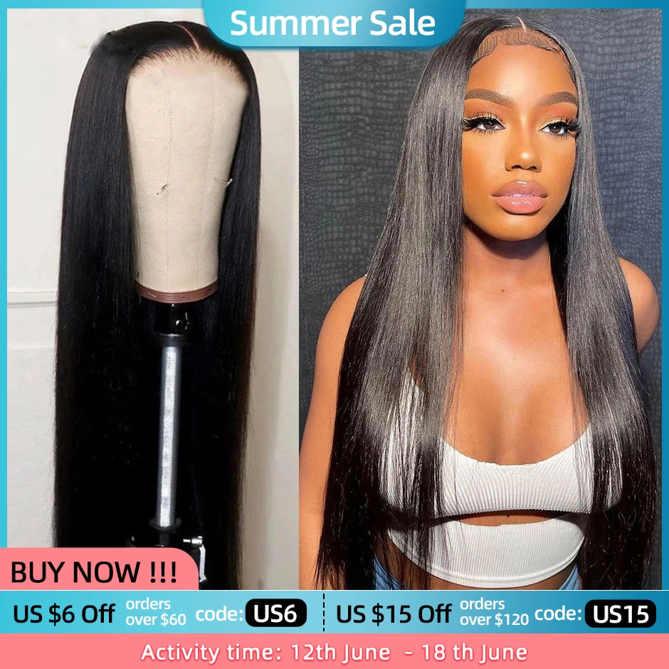 ISEE 100% Glueless Human Hair Wigs Straight Lace Frontal Wigs For Women Quick Easy Install ...