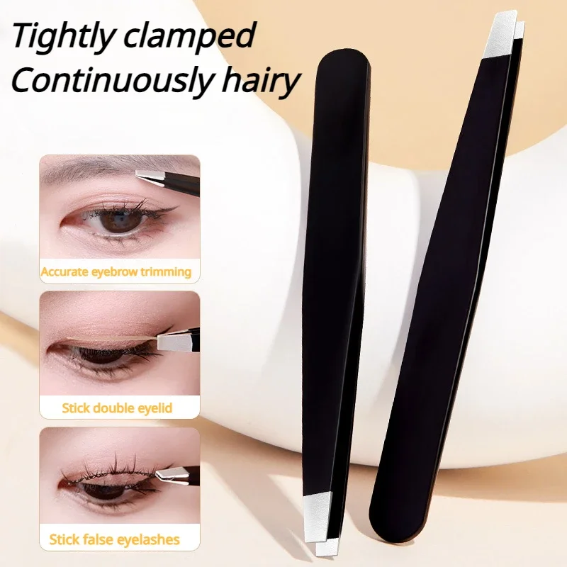New-Stainless-Steel-Black-Eyebrow-Tweezer-with-Slant-and-Flat-Point ...