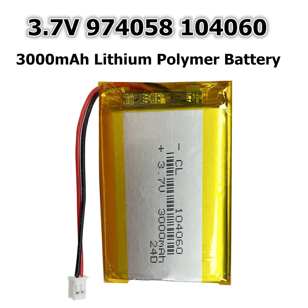 974058 104060 3000mAh Lipo Cell 3.7V Lithium Polymer Battery PH2.0 2P ...