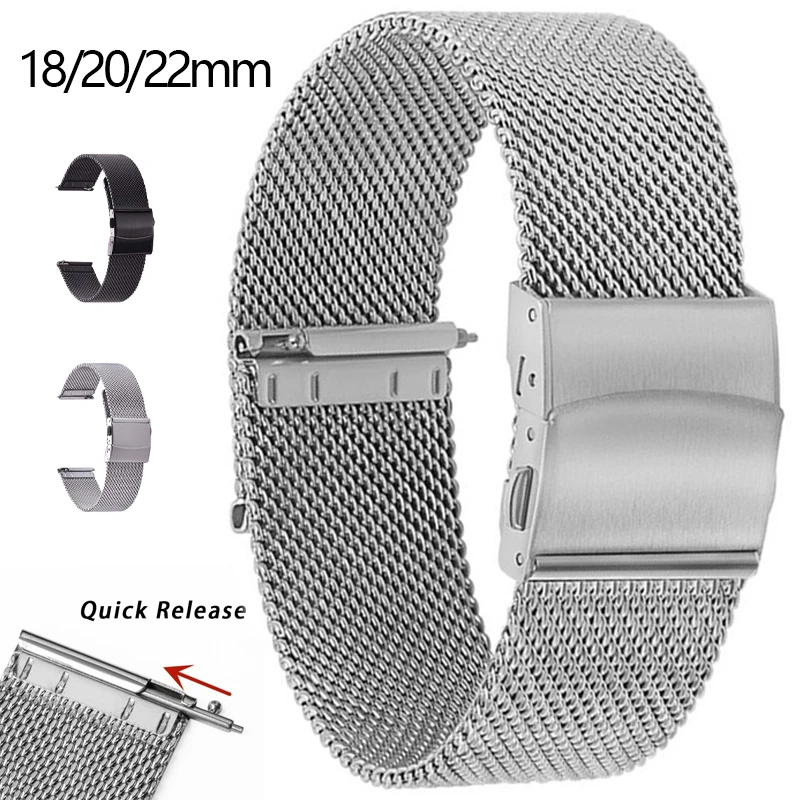1-0mm-Milanese-Mesh-Strap-18mm-20mm-22mm-Stainless-Steel-Band-Metal ...