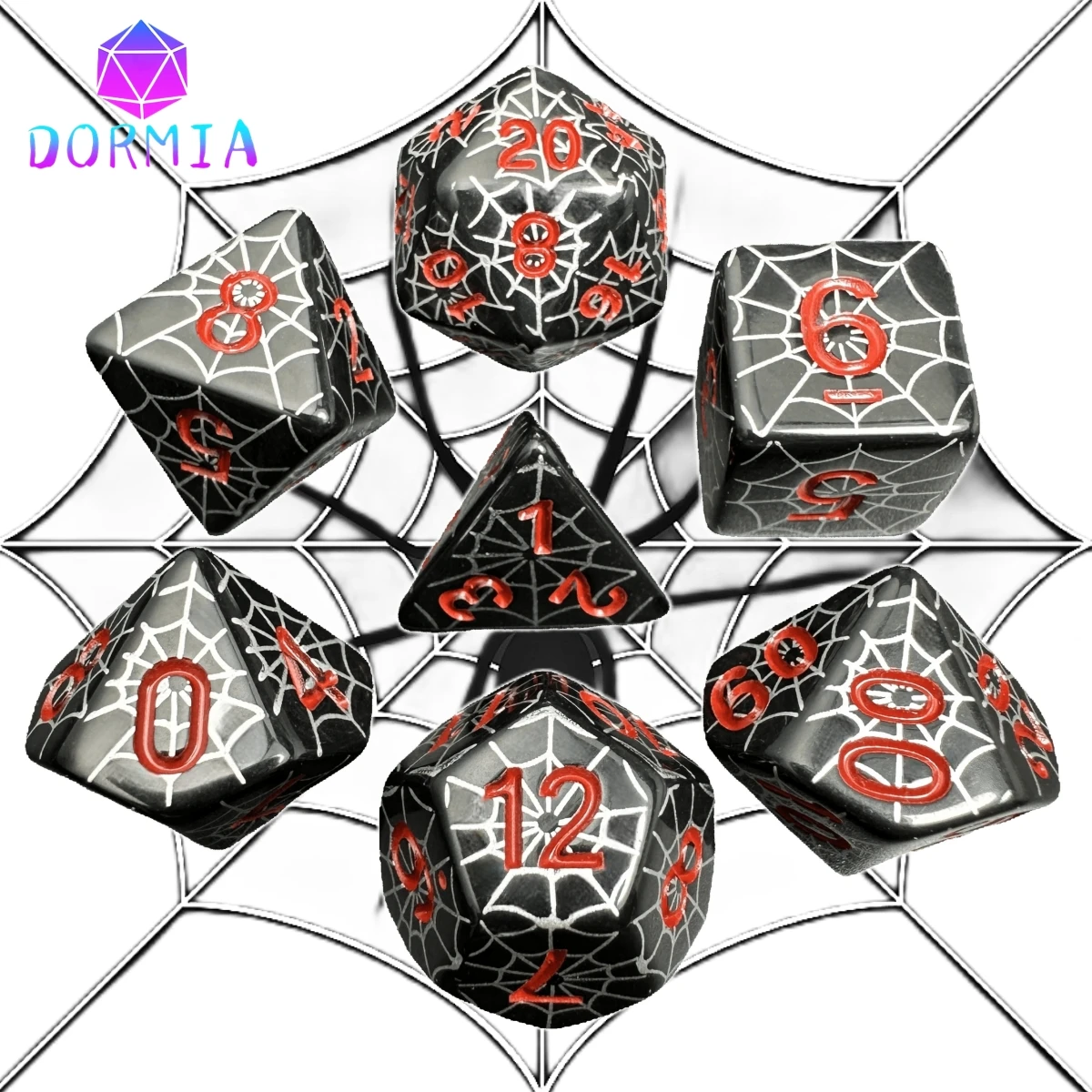 Polyhedral DND Dice Set in Spider Web Design - Perfect for Board Game ...