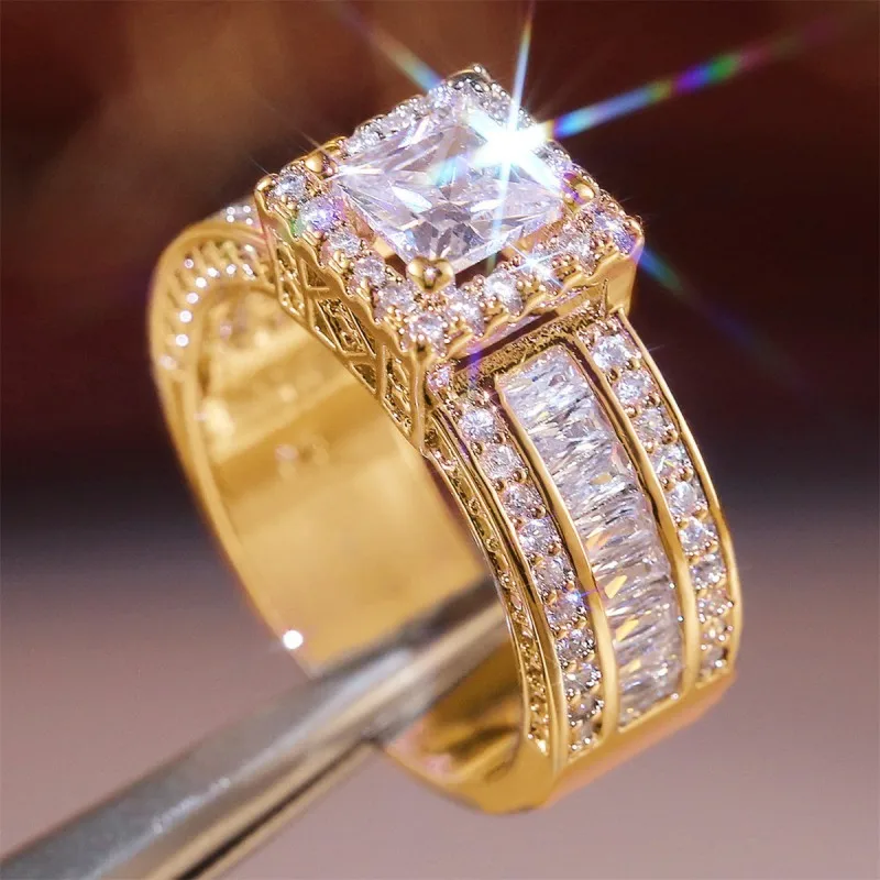 Huitan-Princess-Cut-Cubic-Zirconia-Women-Rings-Gold-Color-Silver-Color ...