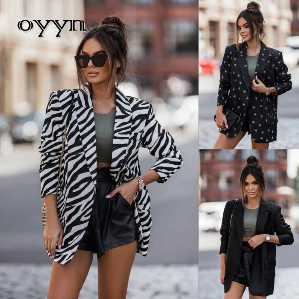Oyyn 2022 Women Zebra Stripe Blazer Coat Spring Fashion Commute Office ...