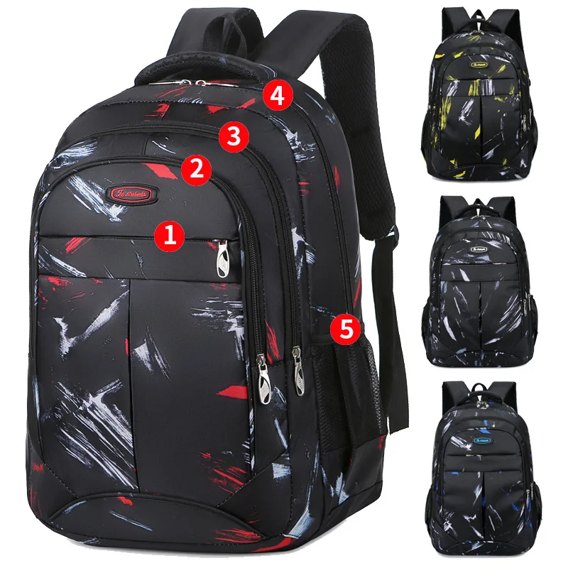Boys Black Backpack Large Capacity Leisure Travel Bag College Student ...